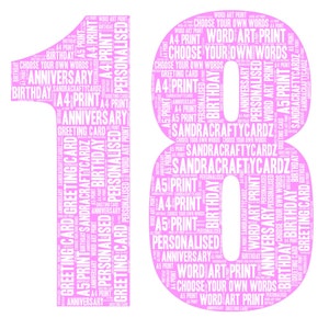 Personalised 18 Word Art Print, 18th Birthday Print, Wall Art,18th ...