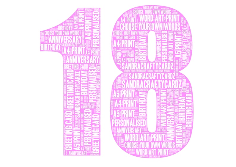 Personalised 18 Word Art Print 18th Birthday Print Wall - Etsy