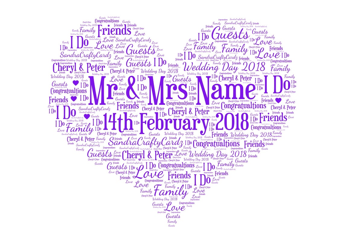 Wedding Day Print Personalised Word Art Gift for Couple | Etsy UK