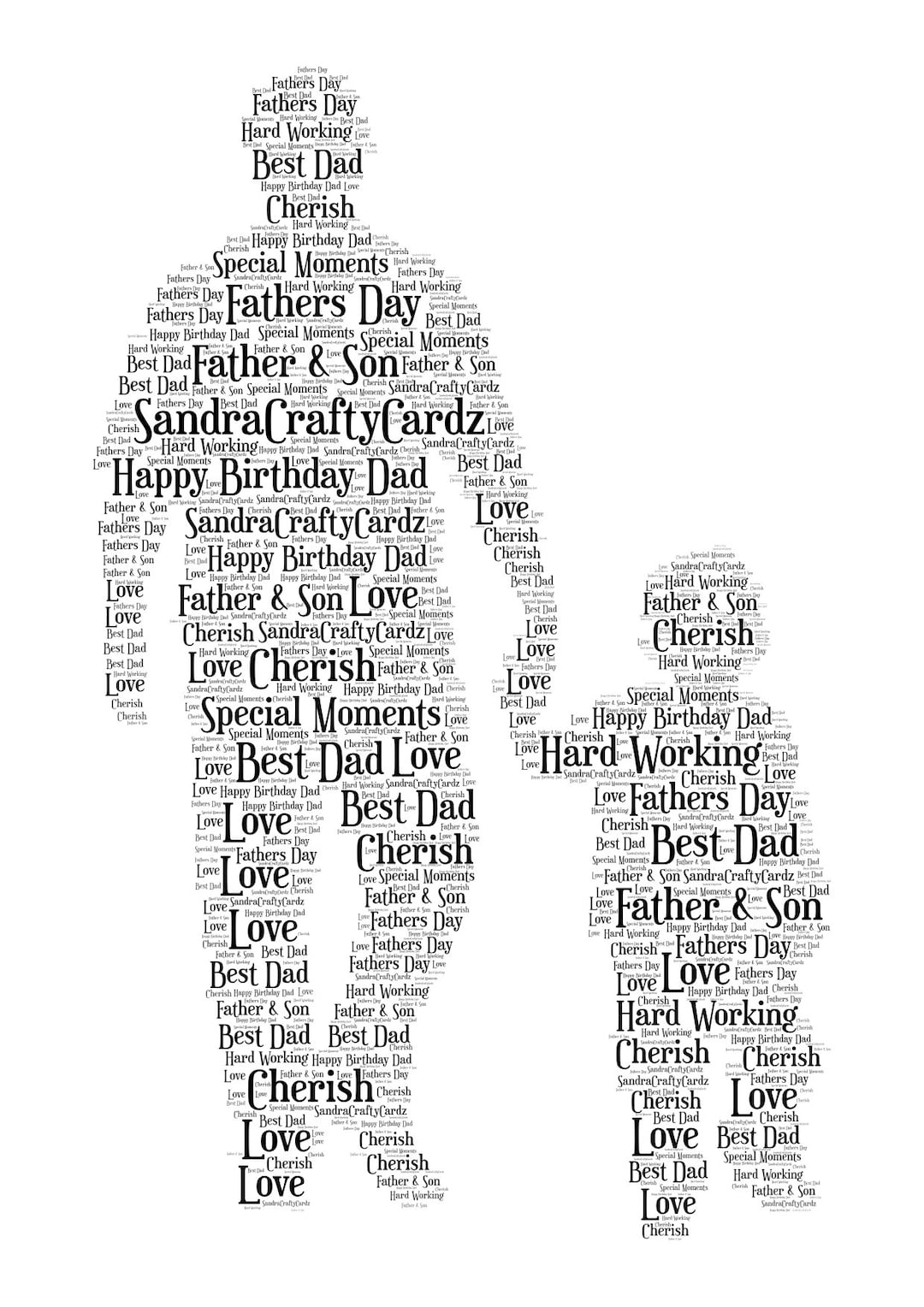 Personalised Father and Child Print, Father and Son Word Art Card ...