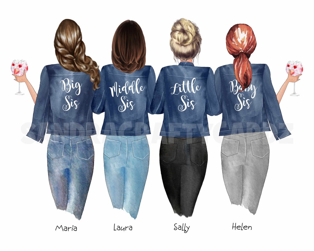 Personalized Sister Print: Custom Family Portrait (digital Download) - Etsy