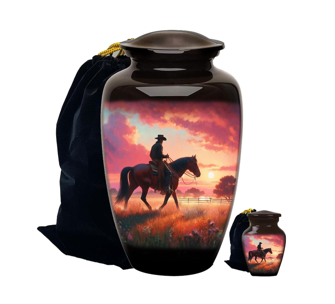 Cowboy Cremation Urn: Western Sunset, Horseback Rider Memorial CA - Etsy