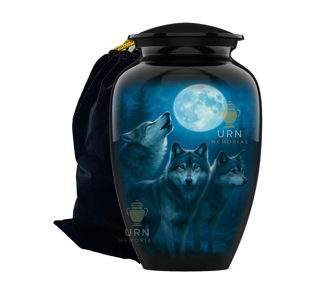 Wolf and Moon Cremation Urn: Rustic Wildlife Memorial, Aluminum - Etsy