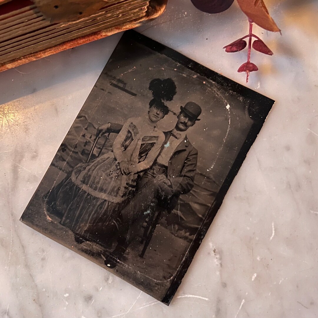 Antique Family Tintype Ferrotype Photograph Couple Photo Man and Woman ...