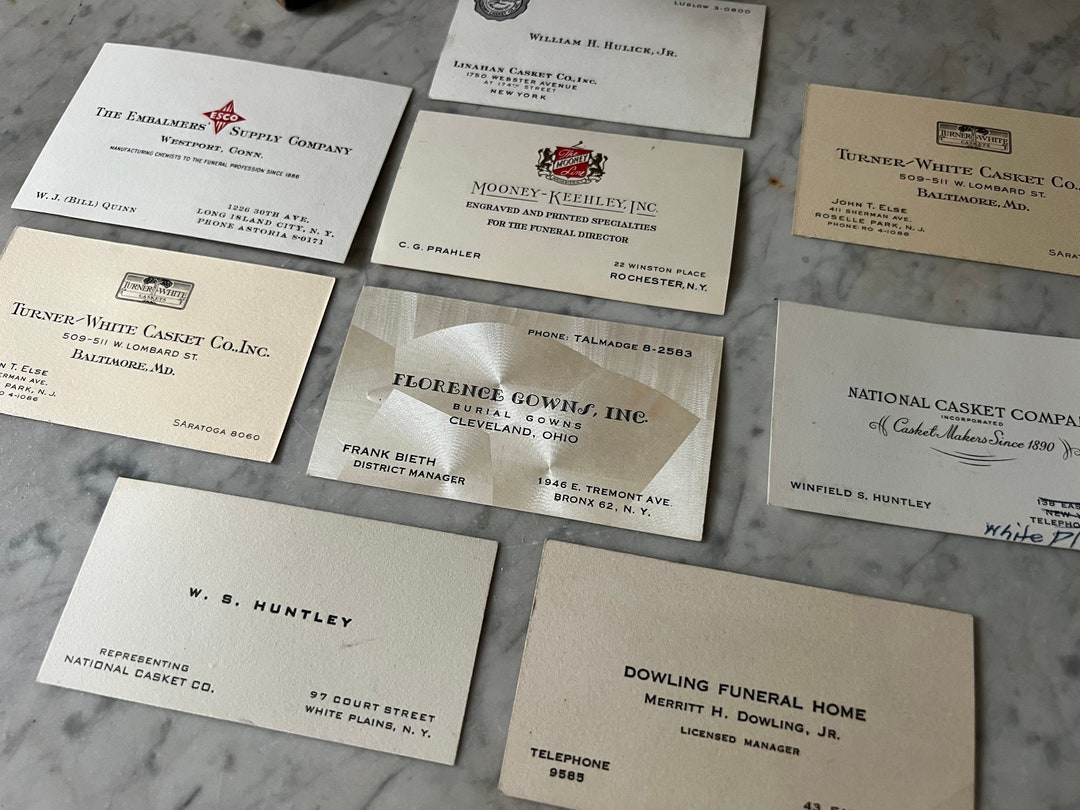 Vintage 1950s Funeral Embalming Casket Business Card Lot Mid Century ...