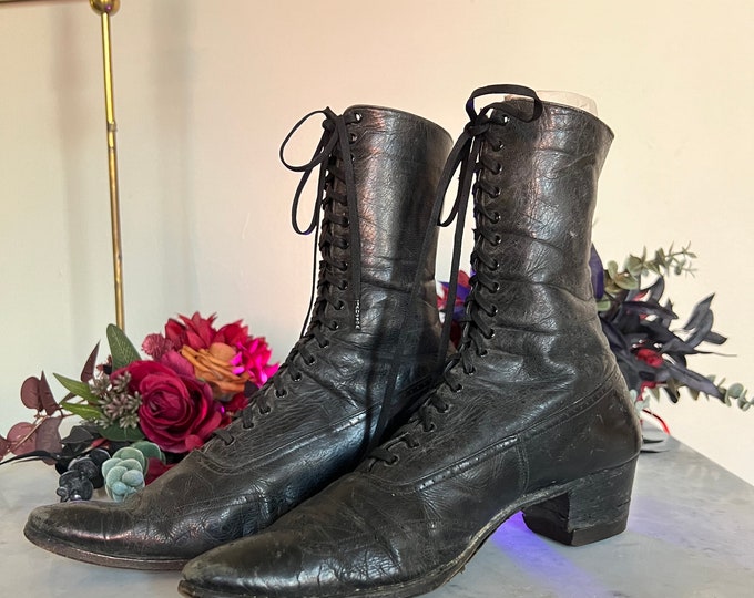 Antique Victorian Black Witch Boots Pointed Black Antique Boots ...