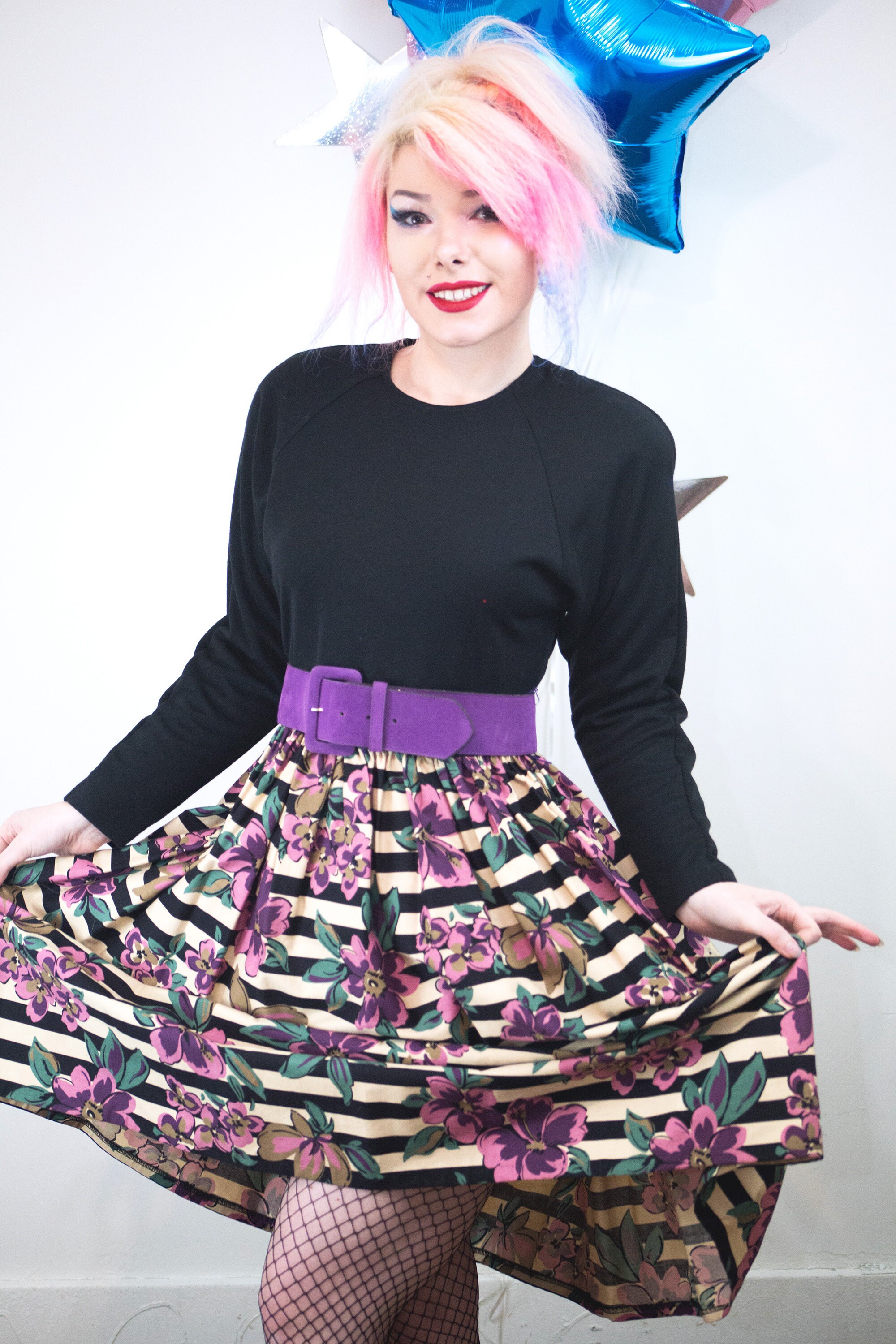 Vintage Go Vicki Floral 80s Does 50s Belted Dolman Sleeve | Etsy