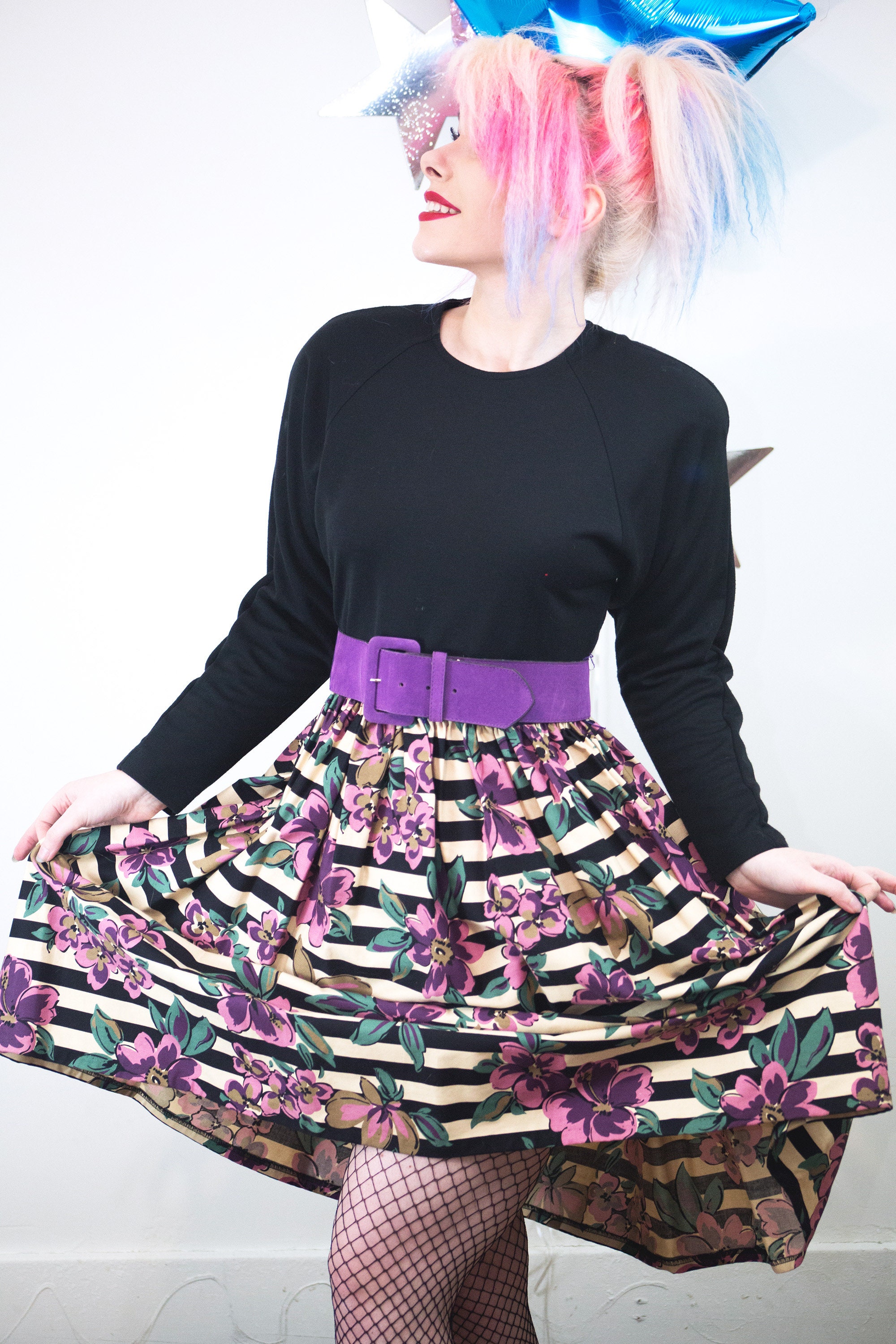 Vintage Go Vicki Floral 80s Does 50s Belted Dolman Sleeve | Etsy