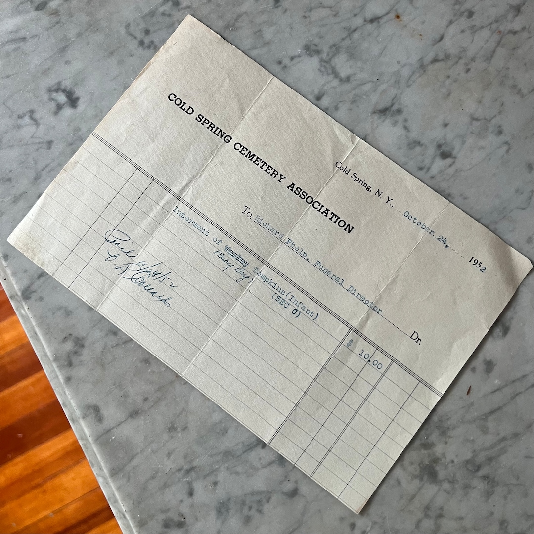 Vintage 1950s Cemetery Invoice Receipt for Infant Grave Opening Cold ...