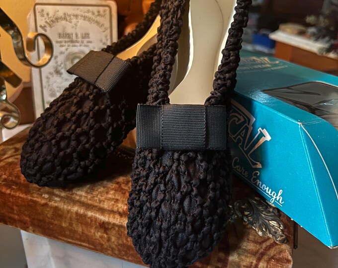 Vintage Black Crepe Burial Slippers Practical Burial Shoes Pink Burial ...