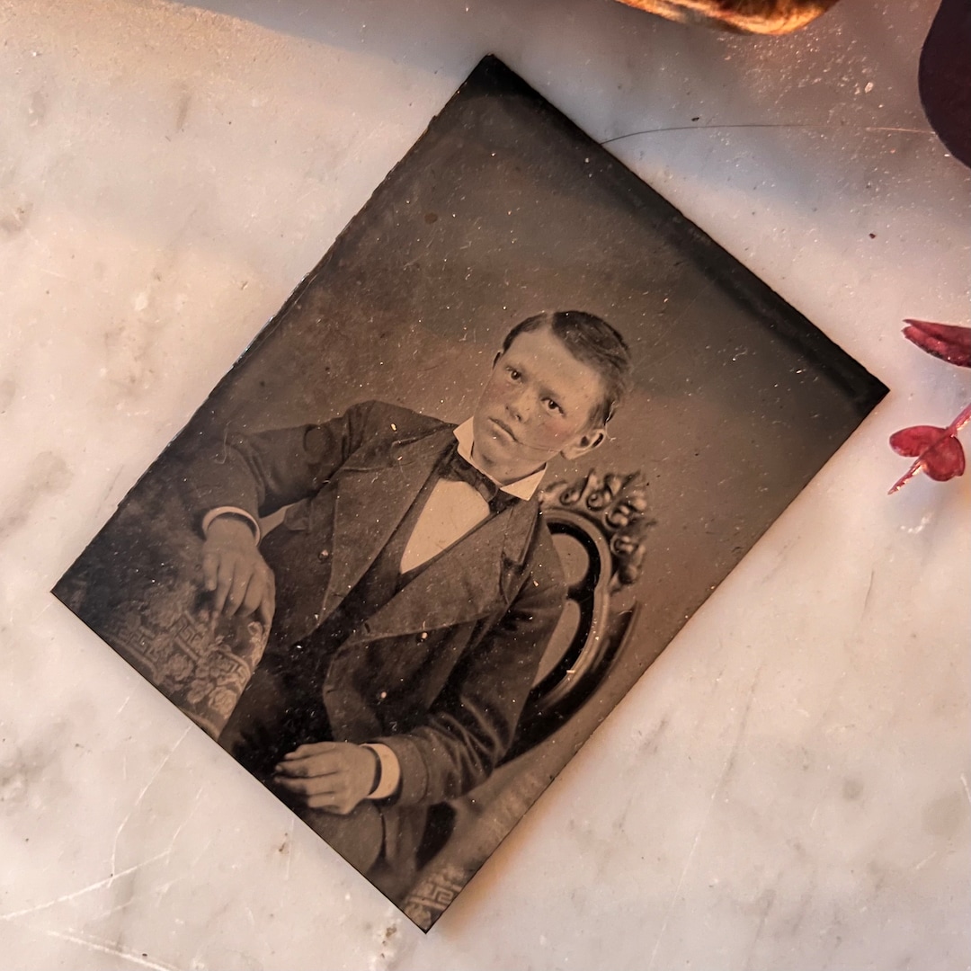 Victorian Tintype Ferrotype Photograph Posed Little Boy in Suittinted ...