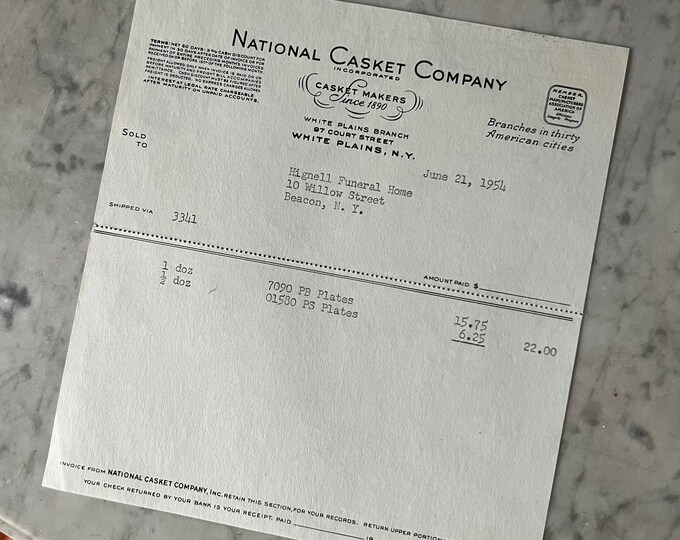 Vintage 1950s National Casket Co Receipt Invoice Mid Century Vintage ...