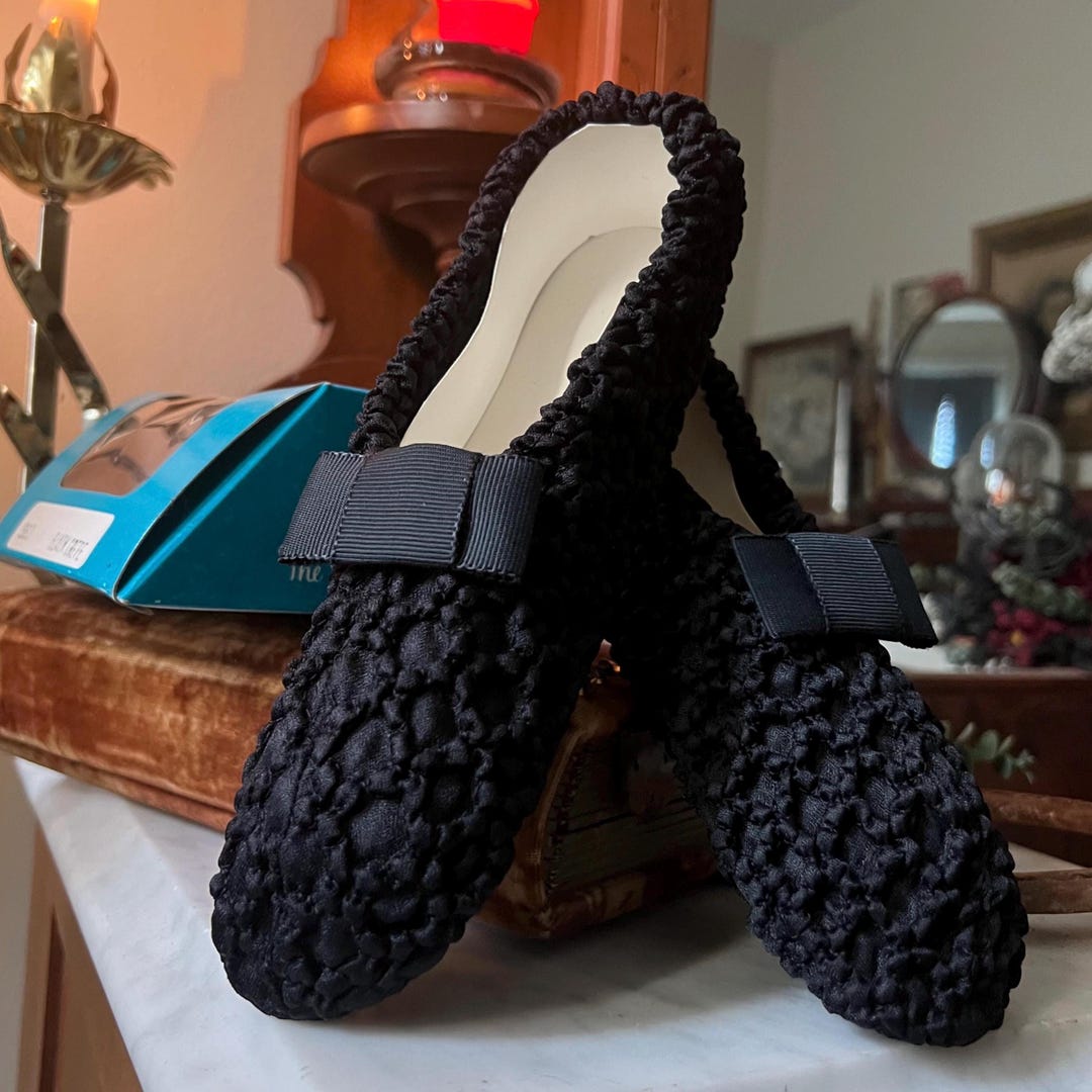 Vintage Black Crepe Burial Slippers Practical Burial Shoes Black Burial ...