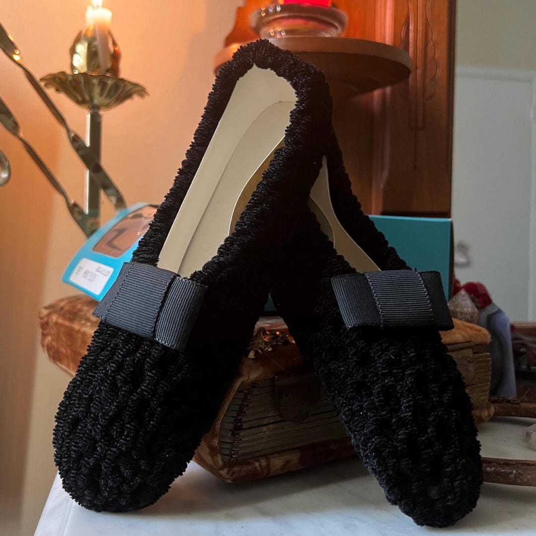 Vintage Black Velveteen Burial Slippers Practical Burial Shoes Black ...