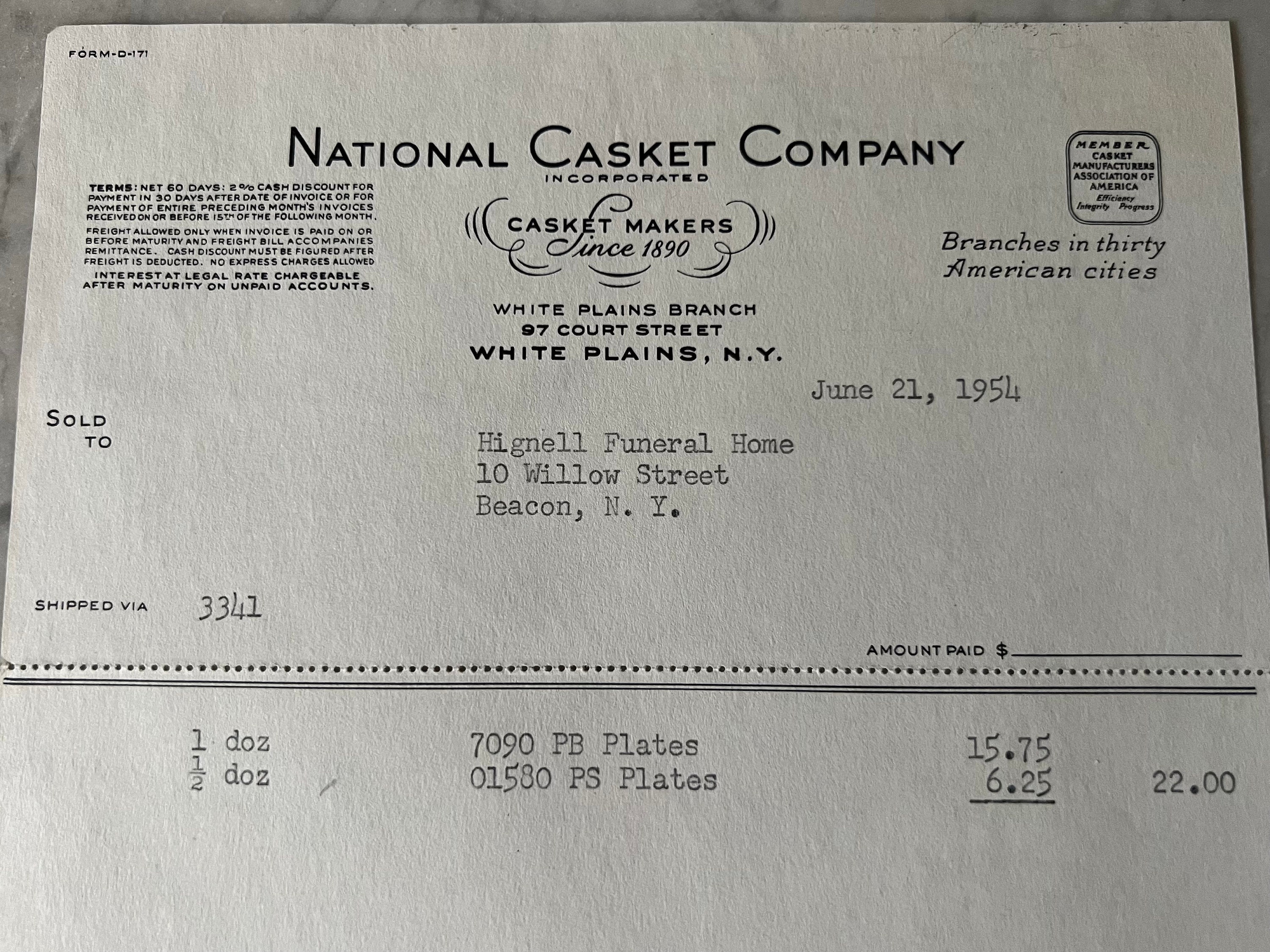 Vintage 1950s National Casket Co Receipt Invoice Mid Century - Etsy