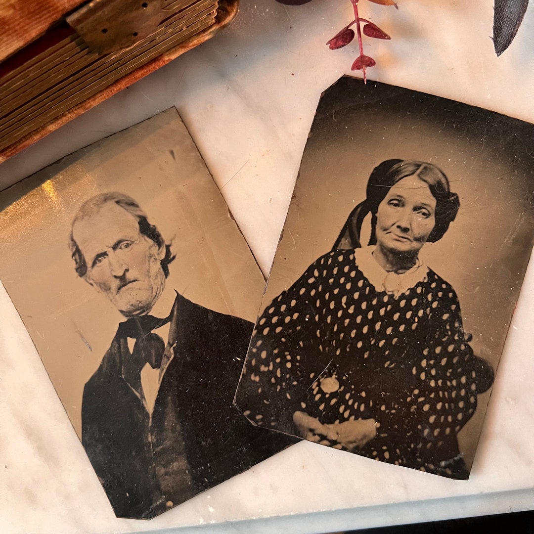 Antique Large Hand-tinted Tintype Ferrotype Photographs Couple Photo ...