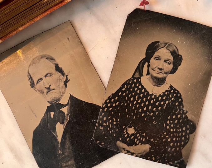 Antique Large Hand-tinted Tintype Ferrotype Photographs Couple Photo ...