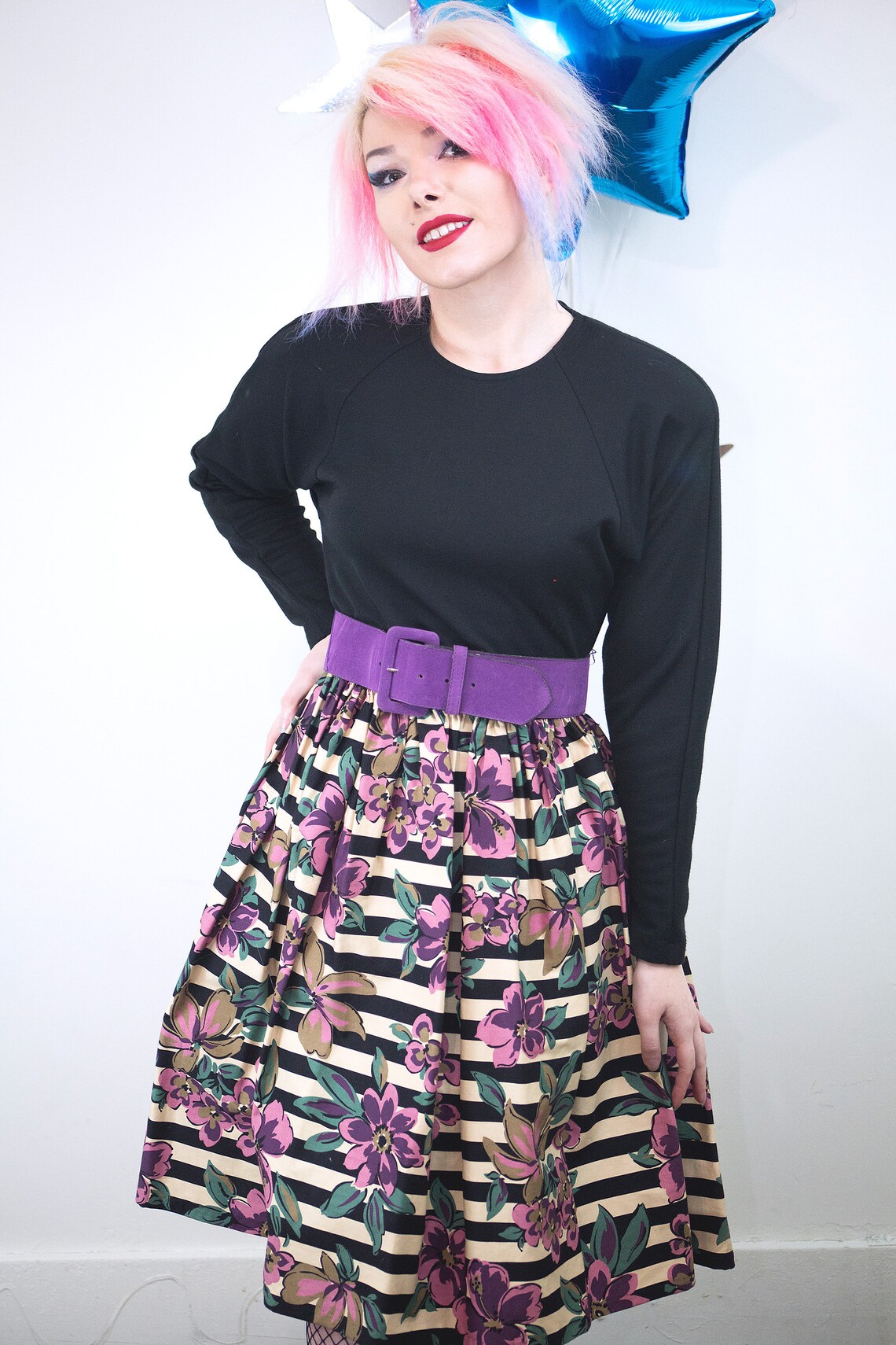 Vintage Go Vicki Floral 80s Does 50s Belted Dolman Sleeve - Etsy