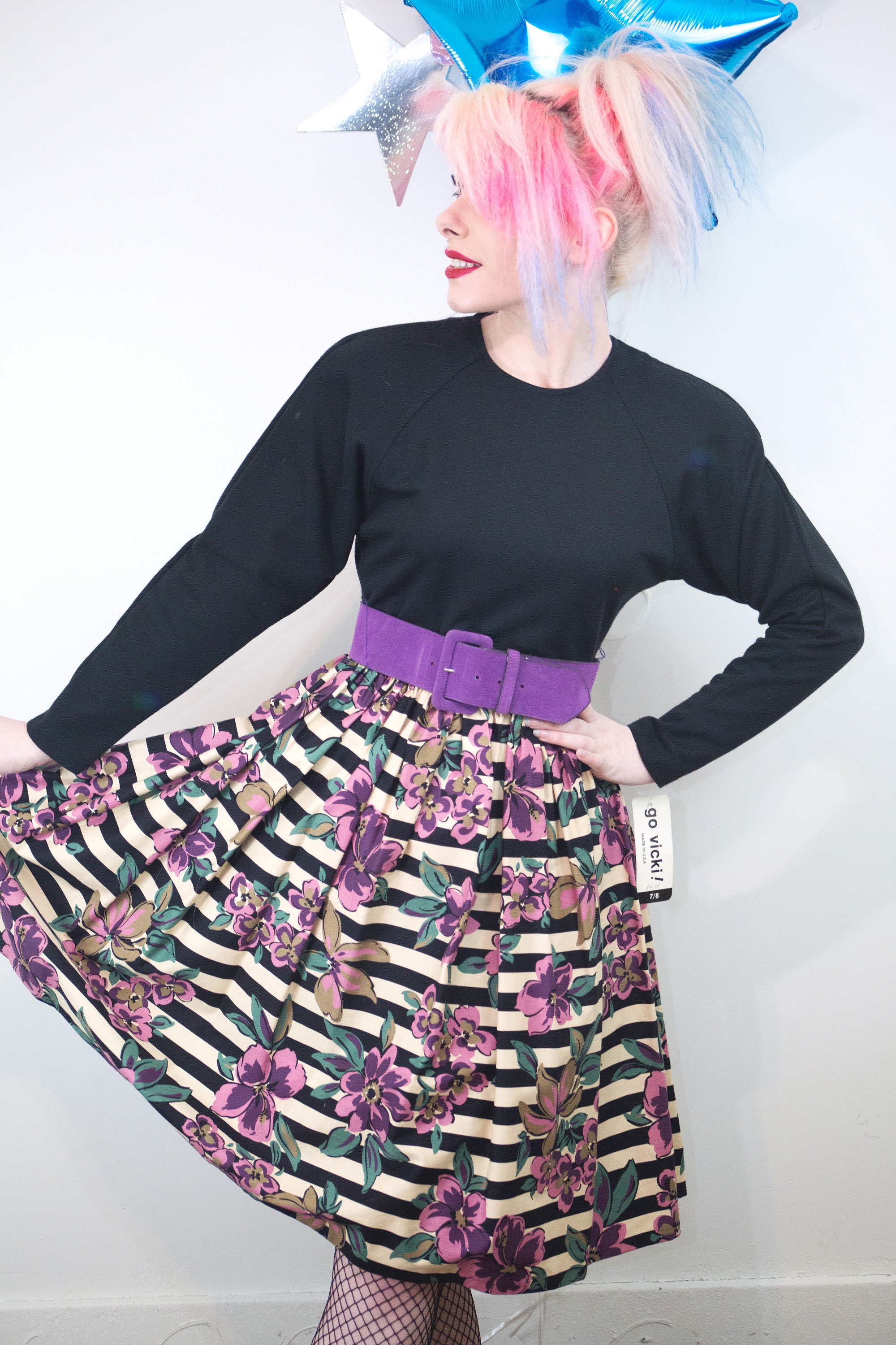 Vintage Go Vicki Floral 80s Does 50s Belted Dolman Sleeve | Etsy