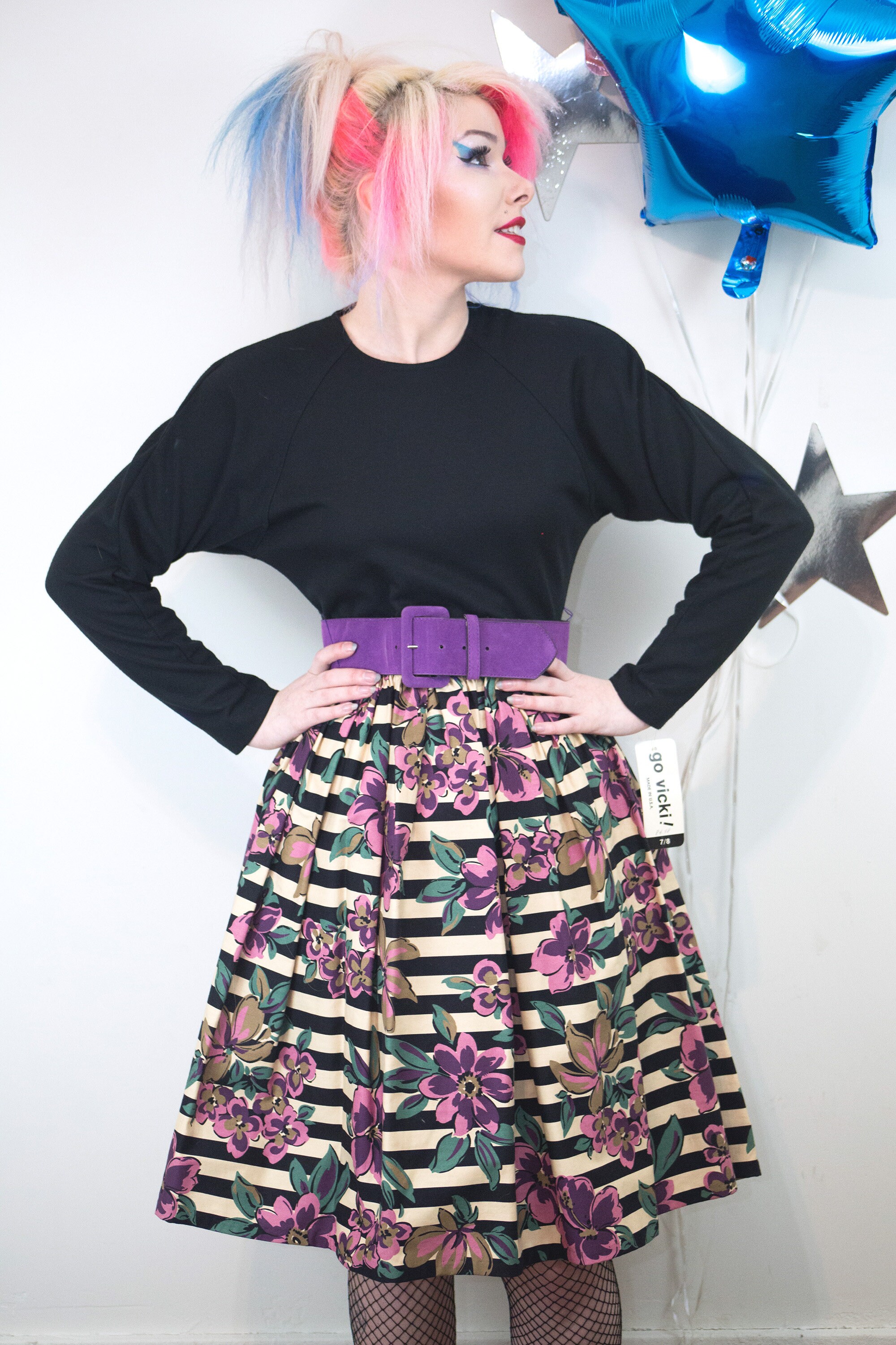 Vintage Go Vicki Floral 80s Does 50s Belted Dolman Sleeve | Etsy