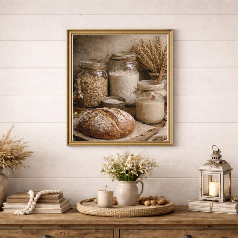Vintage Sourdough Bread Wall Art Printable, Rustic Kitchen Decor ...