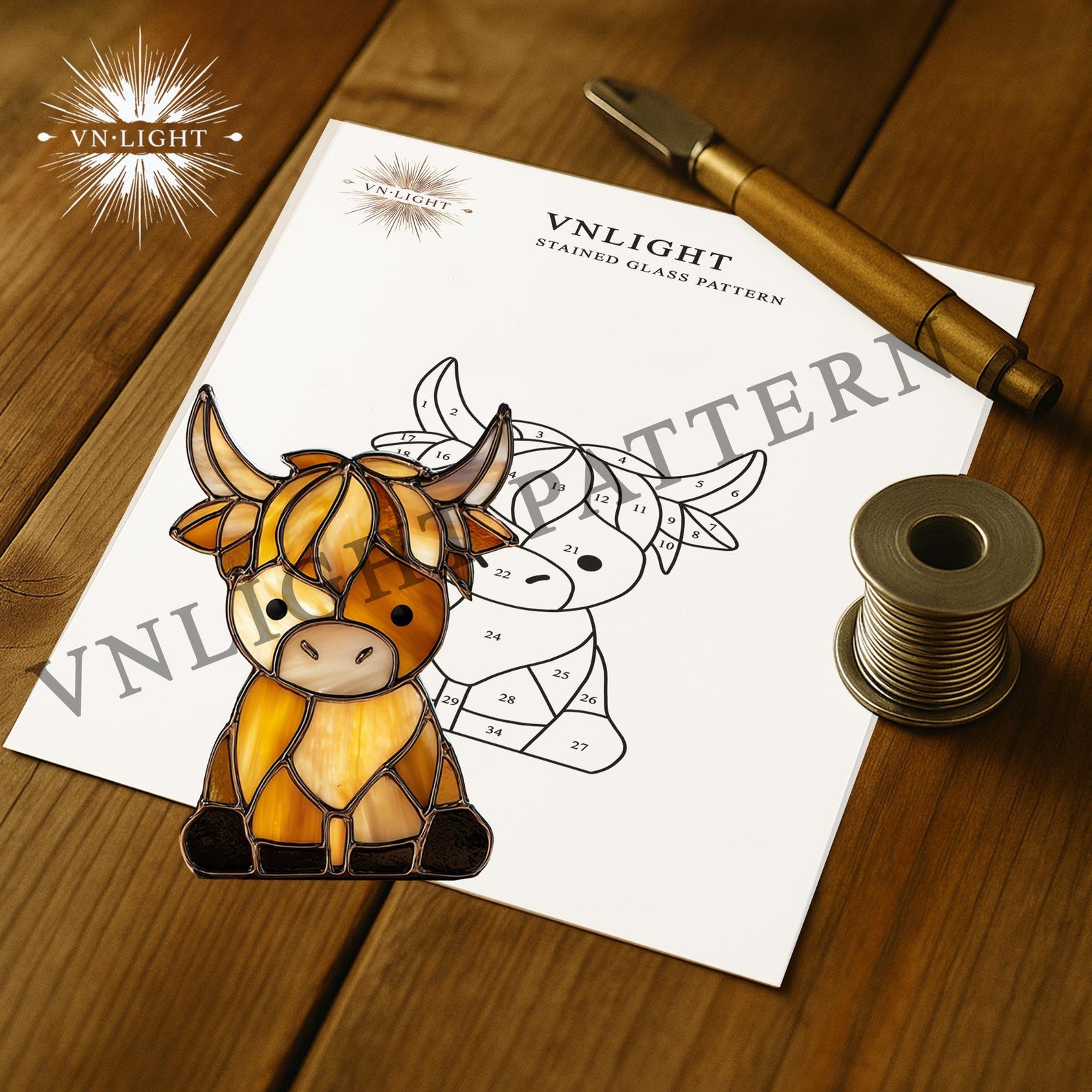 Digital Download Highland Cow Stained Glass Pattern, Stained Glass ...