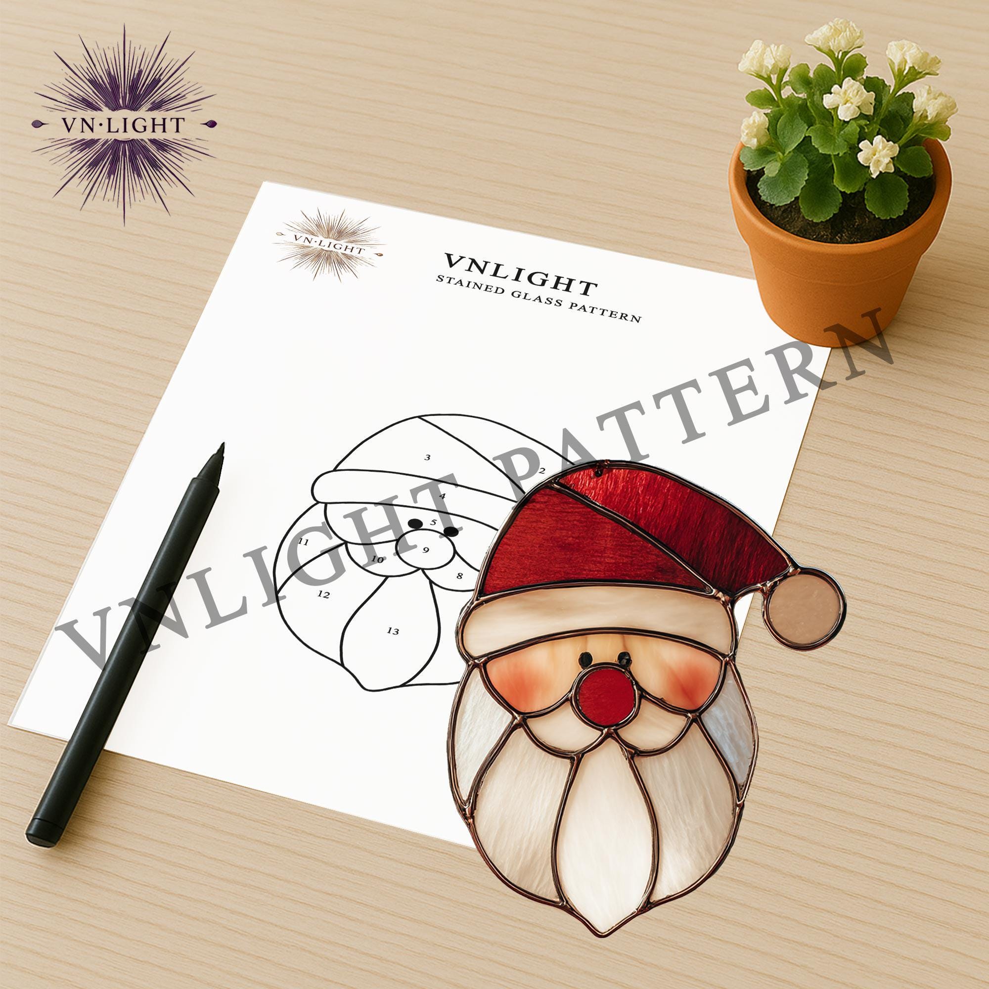 Digital Download Christmas Santa Claus Glass Pattern, Stained Glass ...