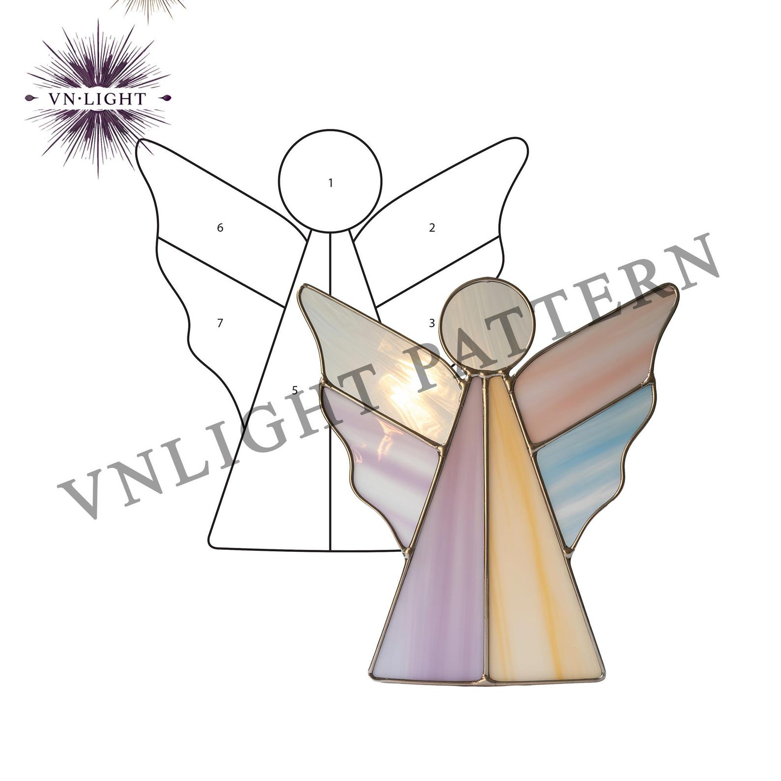Digital Download Angel Stained Glass Pattern, Stained Glass Flower, DIY ...