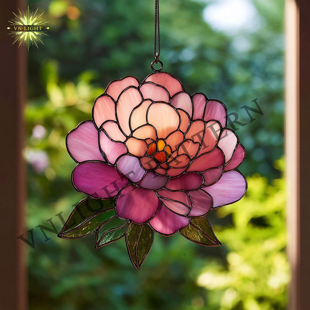 Digital Download Peony Stained Glass Pattern, Stained Glass Flower, DIY ...