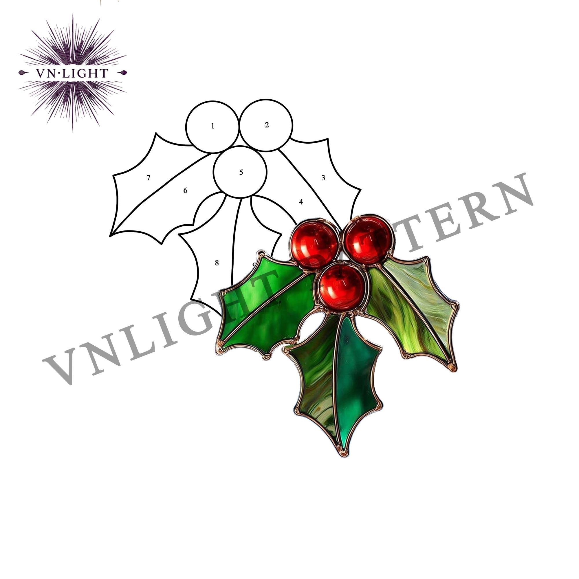 Digital Download Christmas Holly Stained Glass Pattern, Stained Glass ...