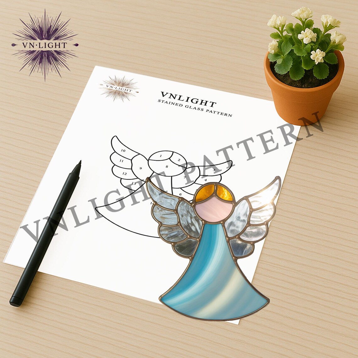 Digital Download Angel Stained Glass Pattern, Stained Glass Flower, DIY ...