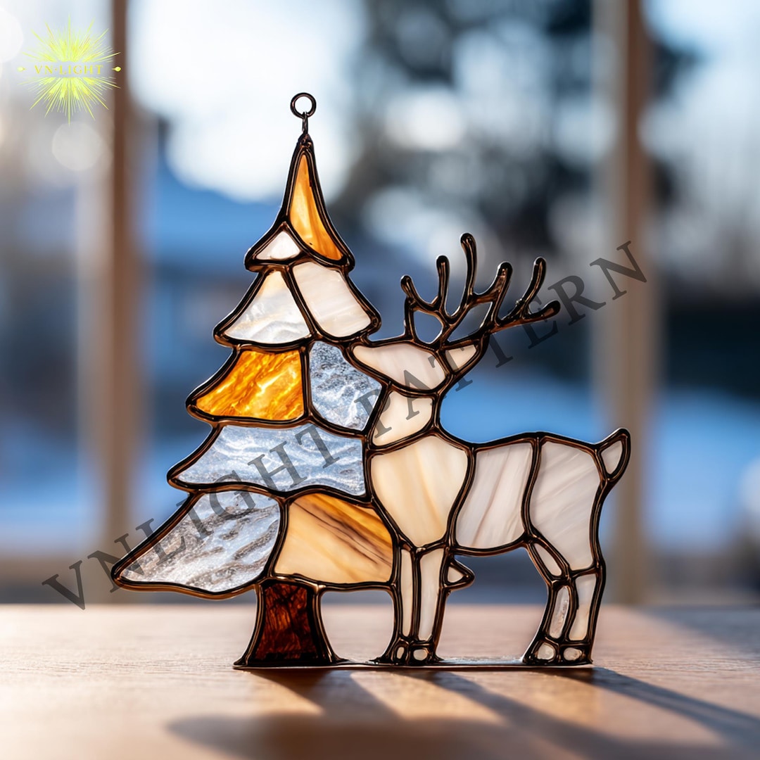 Digital Download Reindeer and Christmas Tree Glass Pattern, Stained ...