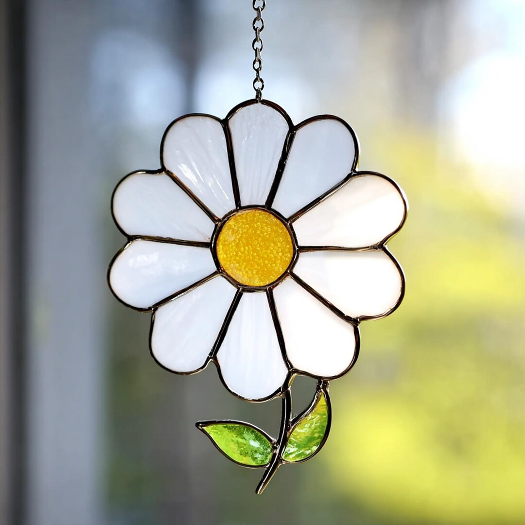 Digital Download Daisy Flower Stained Glass Pattern, Stained Glass ...
