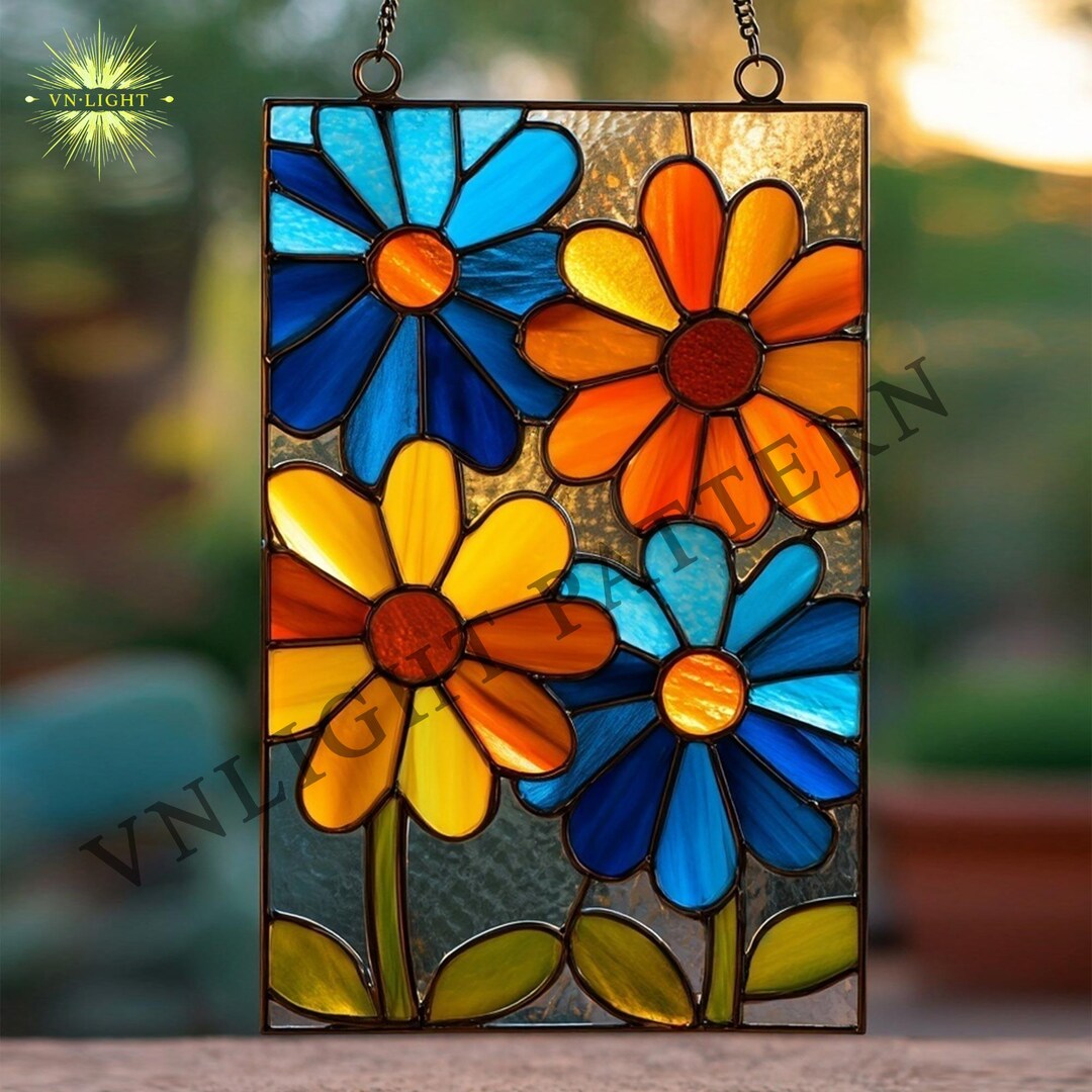 Digital Download Daisy Panel Flower Stained Glass Pattern, Stained ...