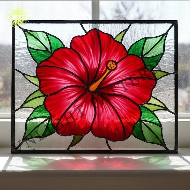 Digital Download Hibiscus Panel Flower Stained Glass Pattern, Stained ...