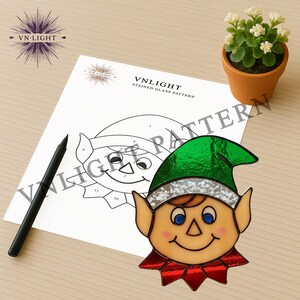 Digital Download Christmas Elf Stained Glass Pattern, Stained Glass ...