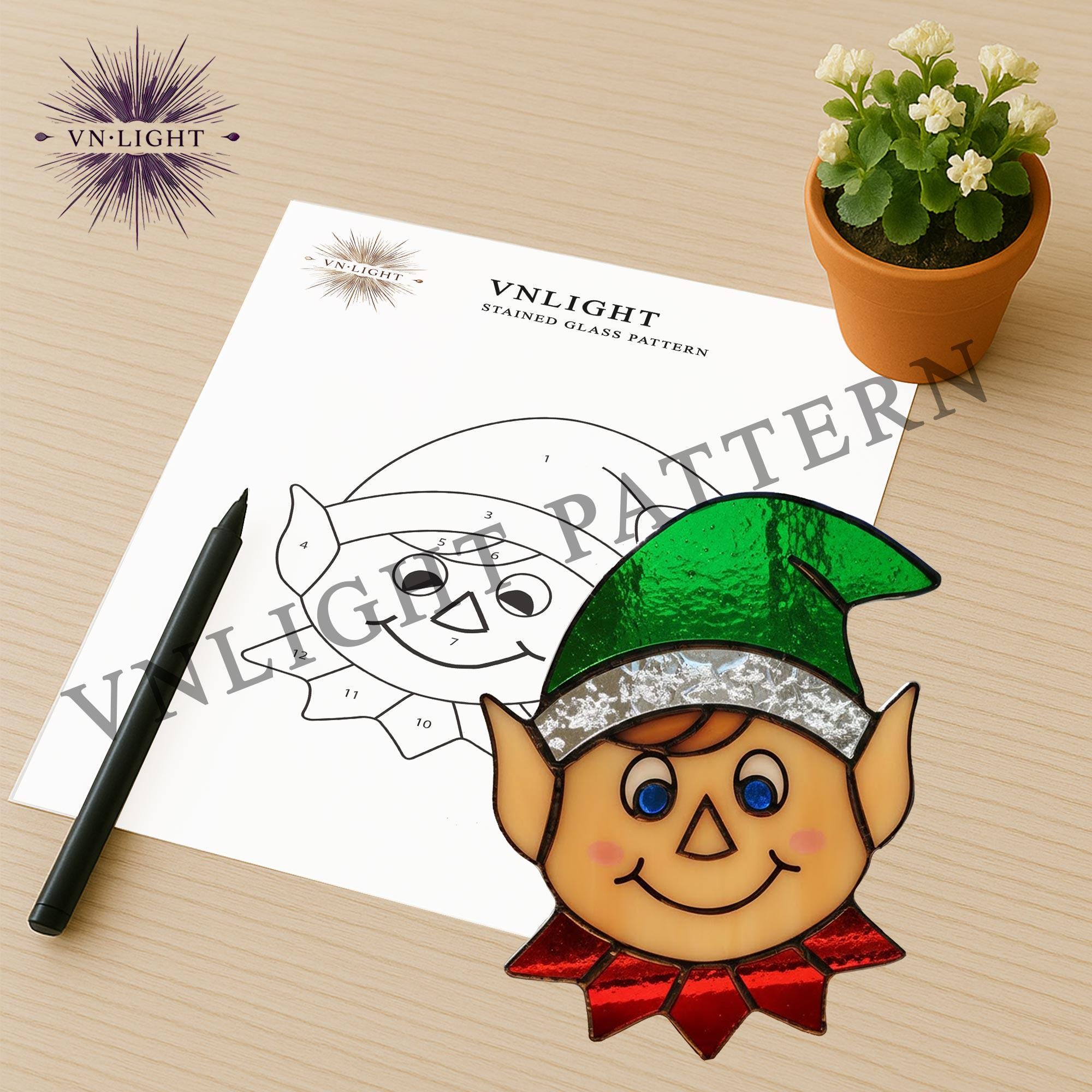 Digital Download Christmas Elf Stained Glass Pattern, Stained Glass ...