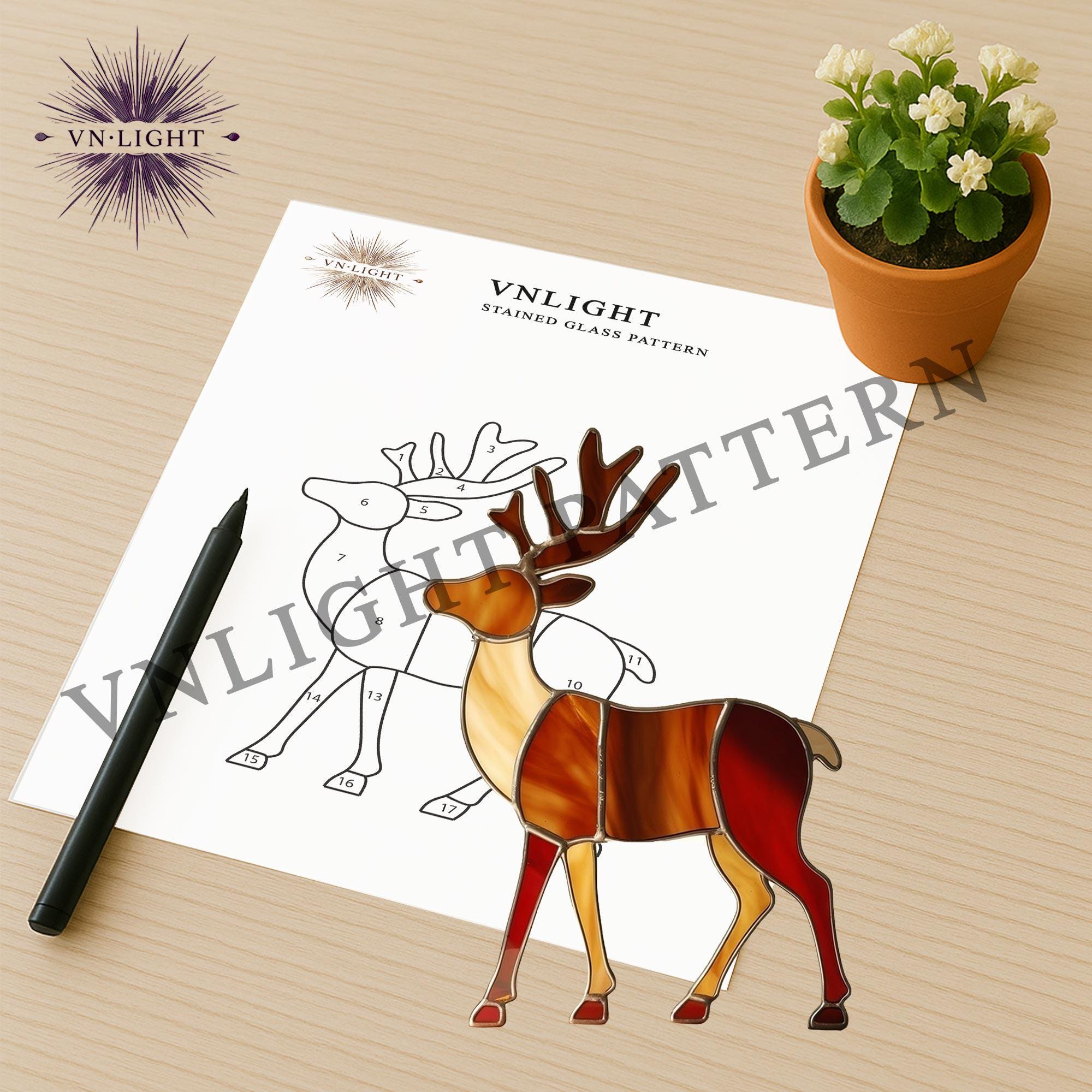 Digital Download Reindeer Stained Glass Pattern, Stained Glass Flower ...
