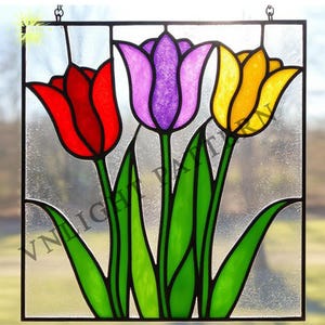Digital Download Tulip Panel Flower Stained Glass Pattern, Stained ...