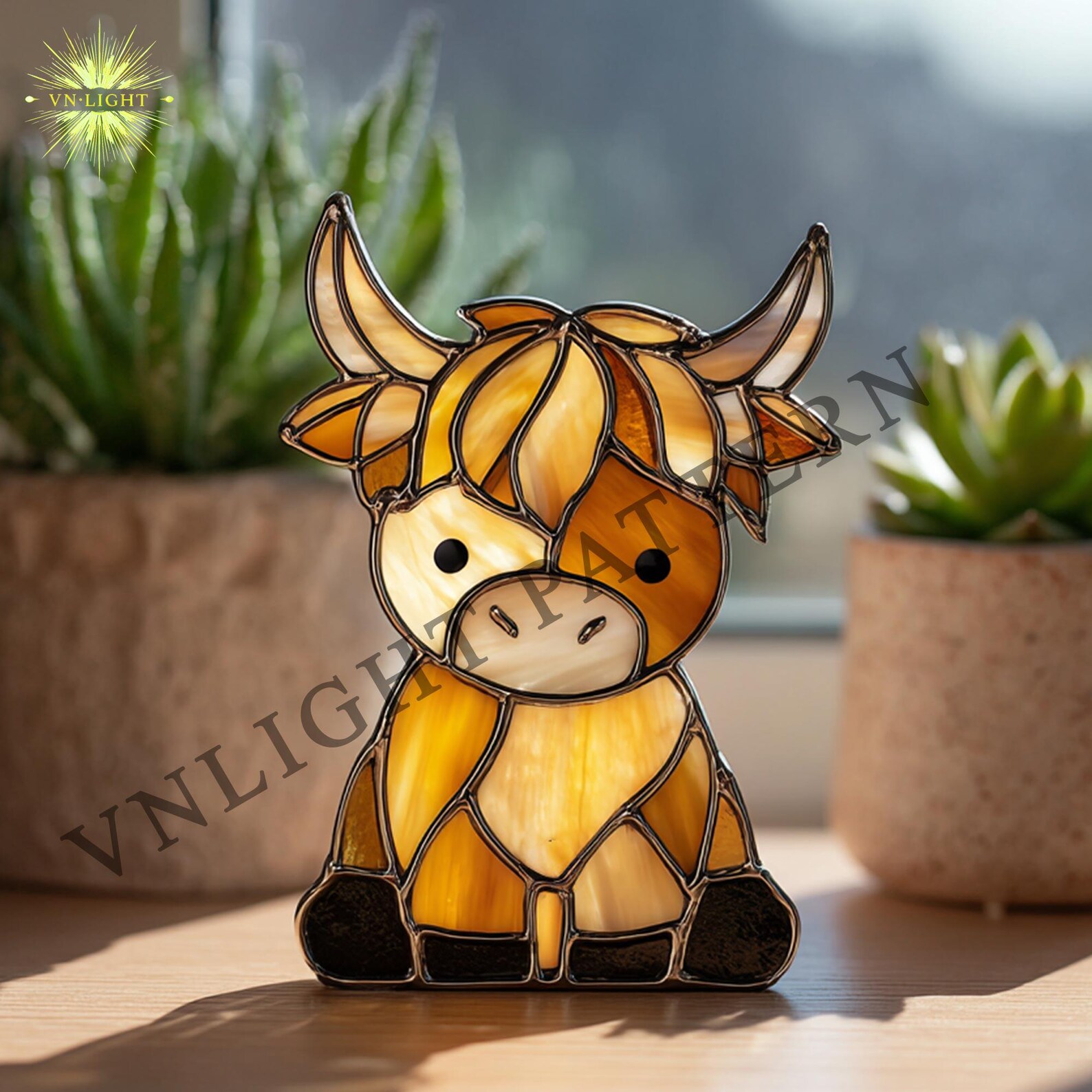 Digital Download Highland Cow Stained Glass Pattern, Stained Glass ...