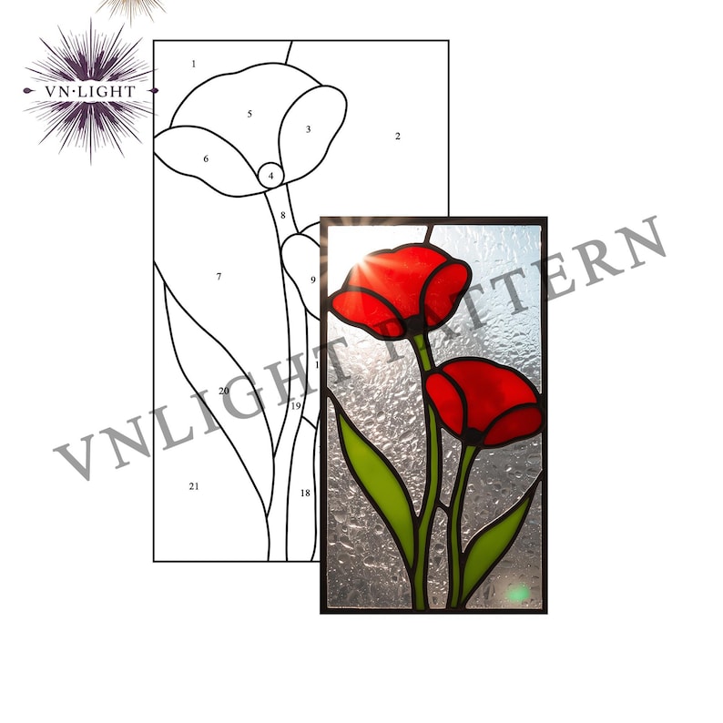 Digital Download Poppy Panel Stained Glass Pattern, Stained Glass ...