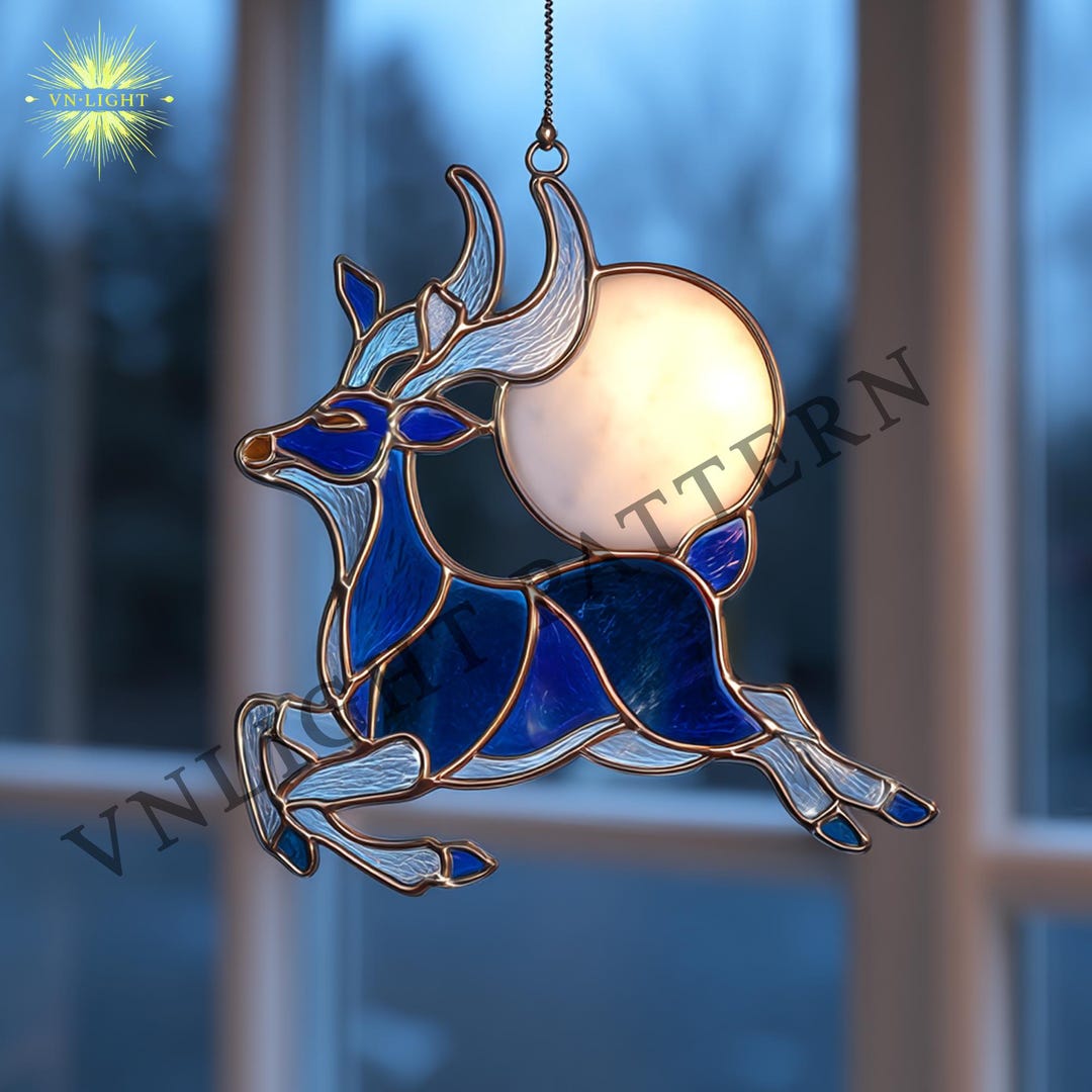 Digital Download Reindeer Flying Stained Glass Pattern, Stained Glass ...