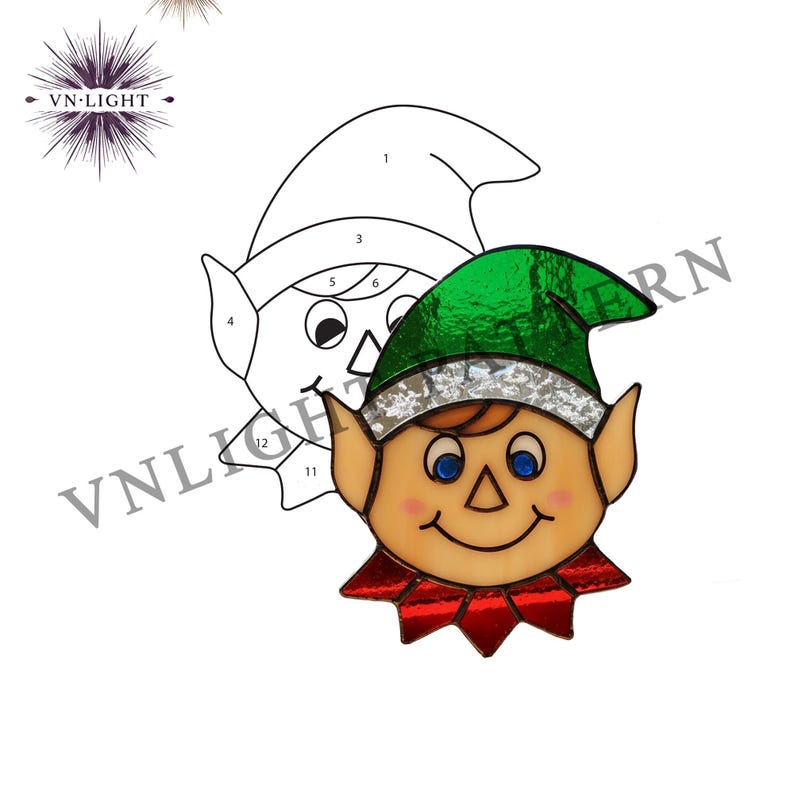 Digital Download Christmas Elf Stained Glass Pattern, Stained Glass ...