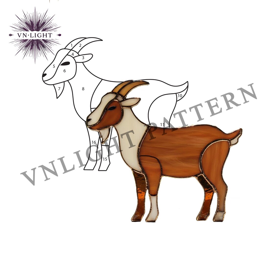 Digital Download Goat Stained Glass Pattern, Stained Glass Flower, DIY ...