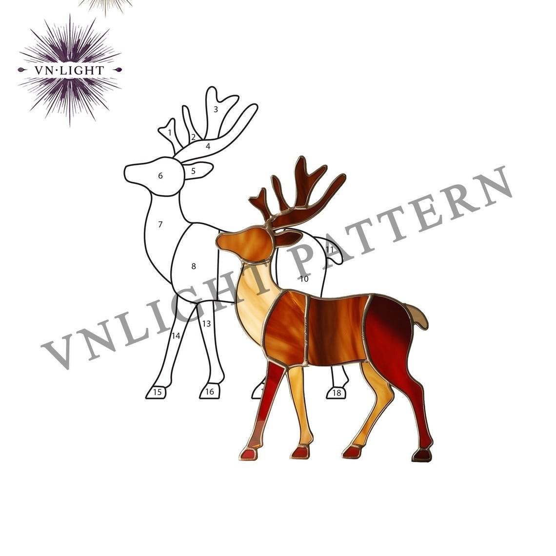 Digital Download Reindeer Stained Glass Pattern, Stained Glass Flower ...