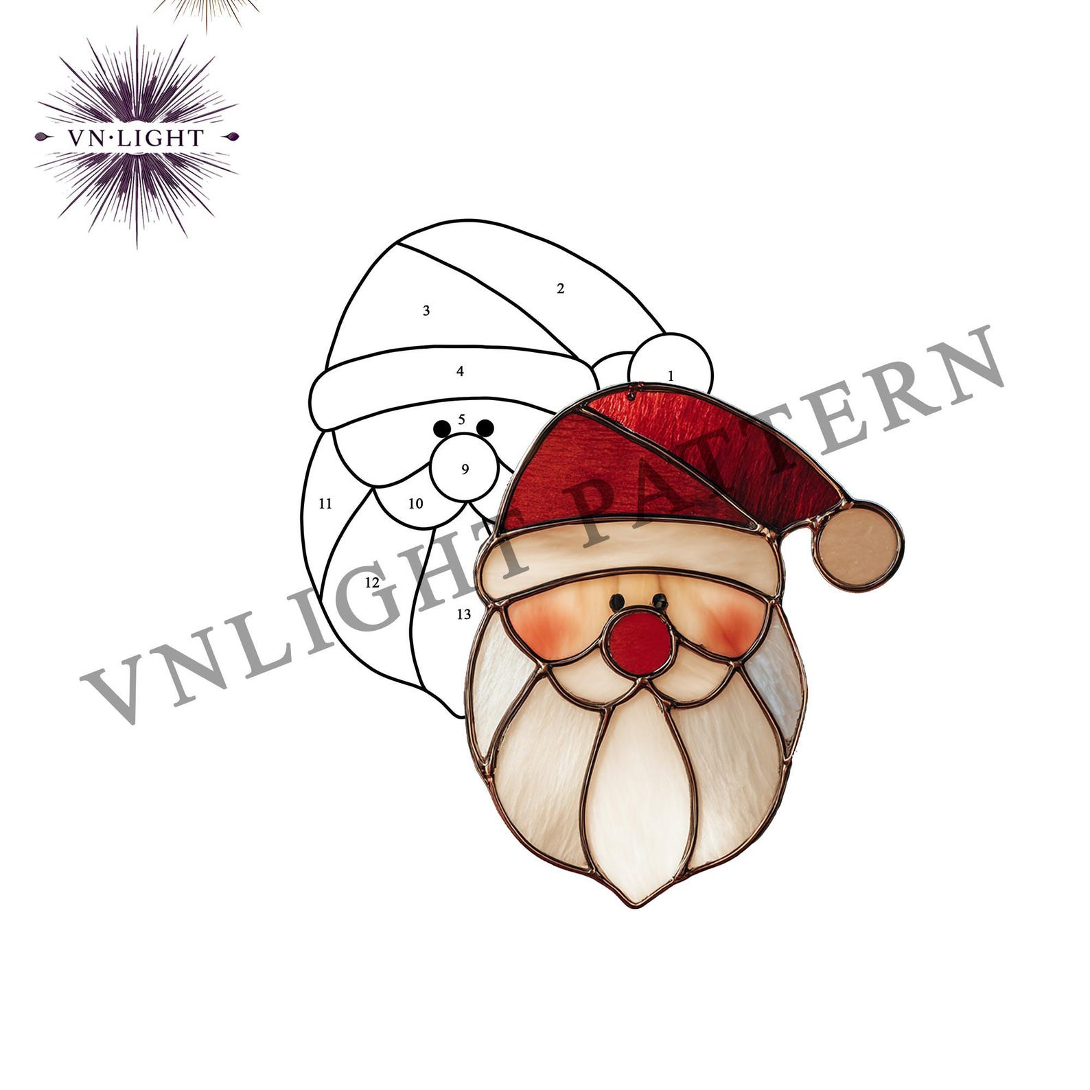 Digital Download Christmas Santa Claus Glass Pattern, Stained Glass ...