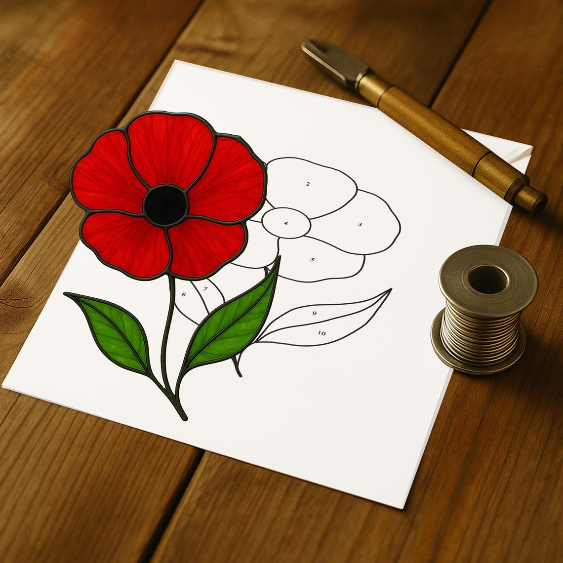 Digital Download Poppy Stained Glass Pattern, Stained Glass Flower, DIY ...