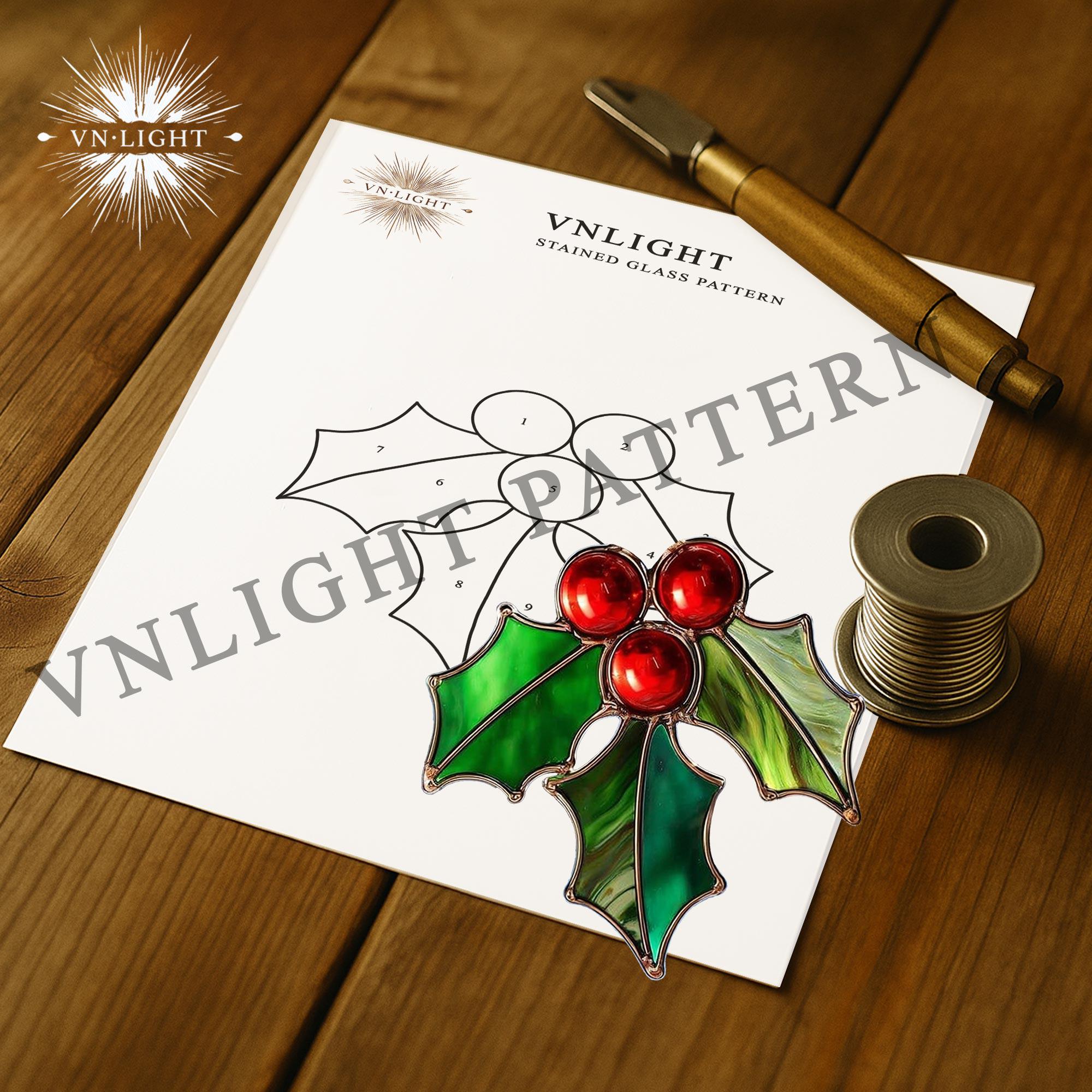 Digital Download Christmas Holly Stained Glass Pattern, Stained Glass ...