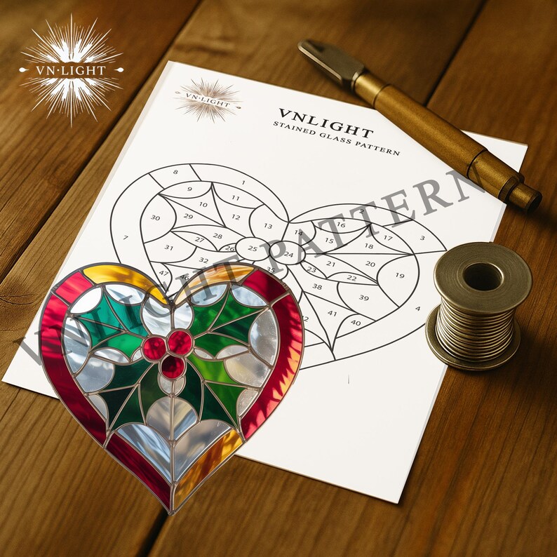 Digital Download Christmas Holly and Heart Stained Glass Pattern ...