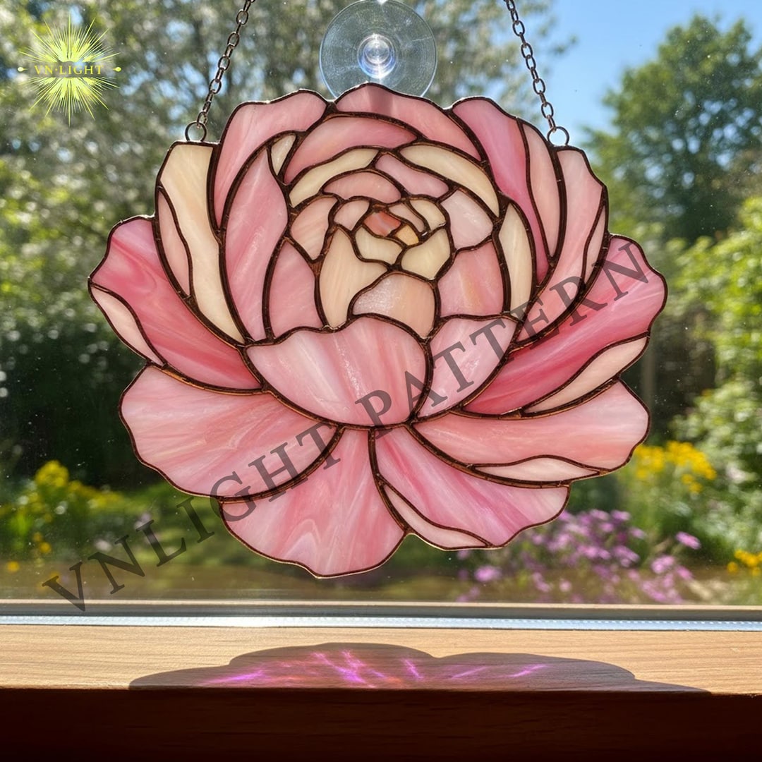 Digital Download Peony Stained Glass Pattern, Stained Glass Flower, DIY ...